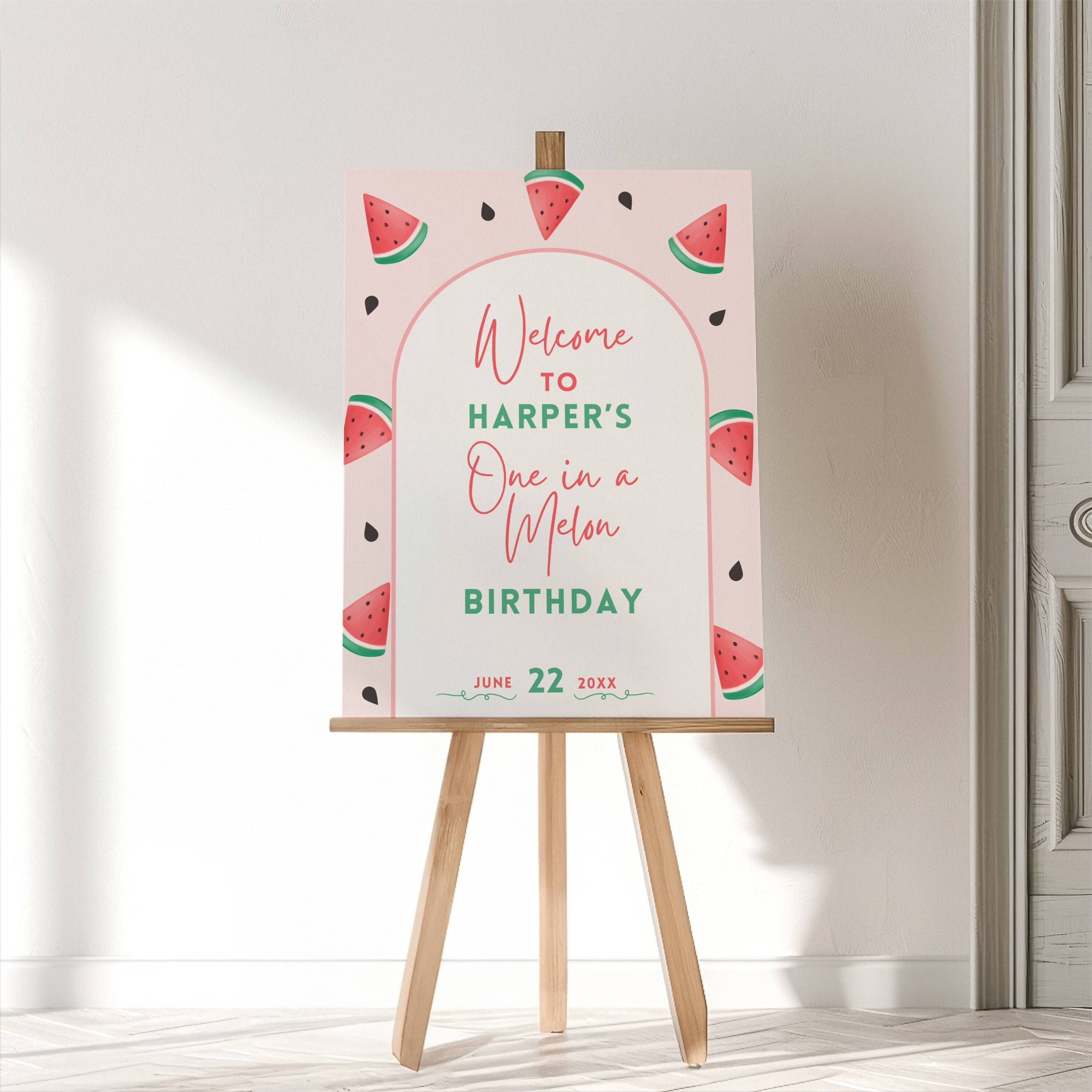 Pink Watermelon Birthday Welcome Sign Template, One in a Melon Theme ...