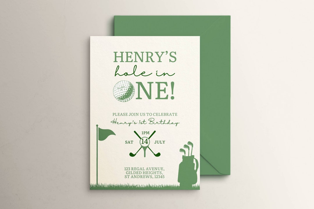Golf First Birthday Invitation Template, Hole in One Birthday Theme ...