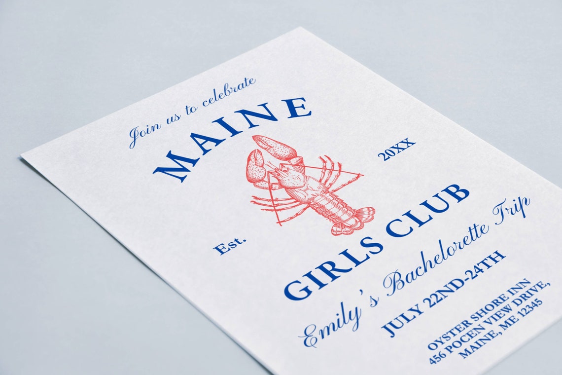 Maine Girls Club Bachelorette Invitation, Editable Weekend Itinerary ...