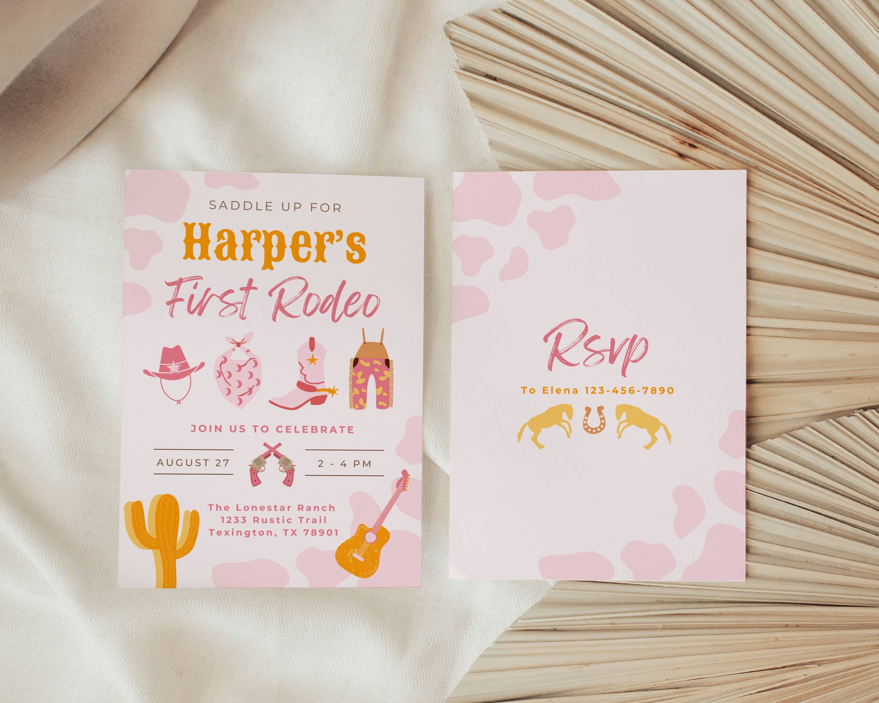 Invitación de cumpleaños del primer rodeo rosa invitación a - Etsy España
