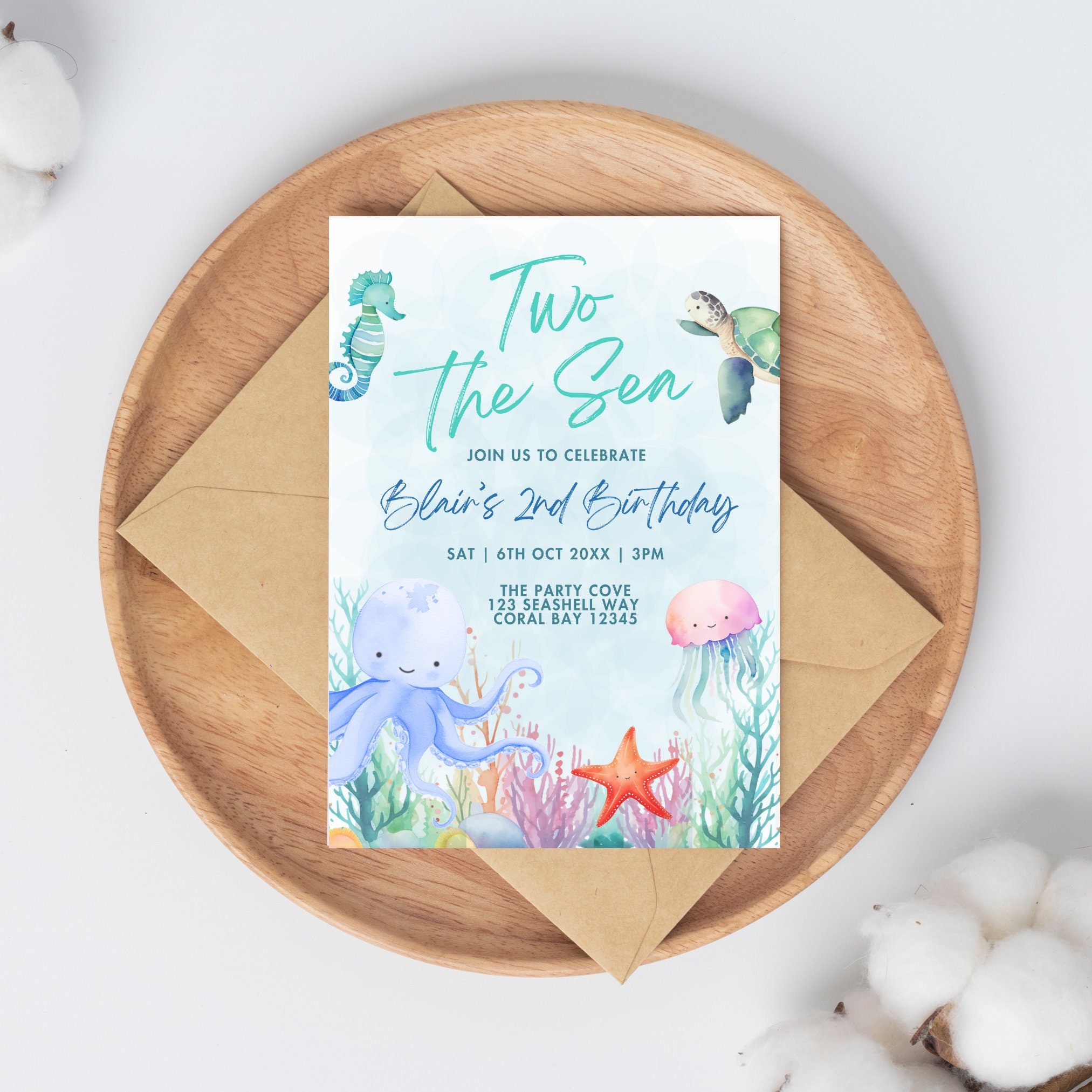 Two the Sea Birthday Invitation Template, Second Birthday Party Invite ...