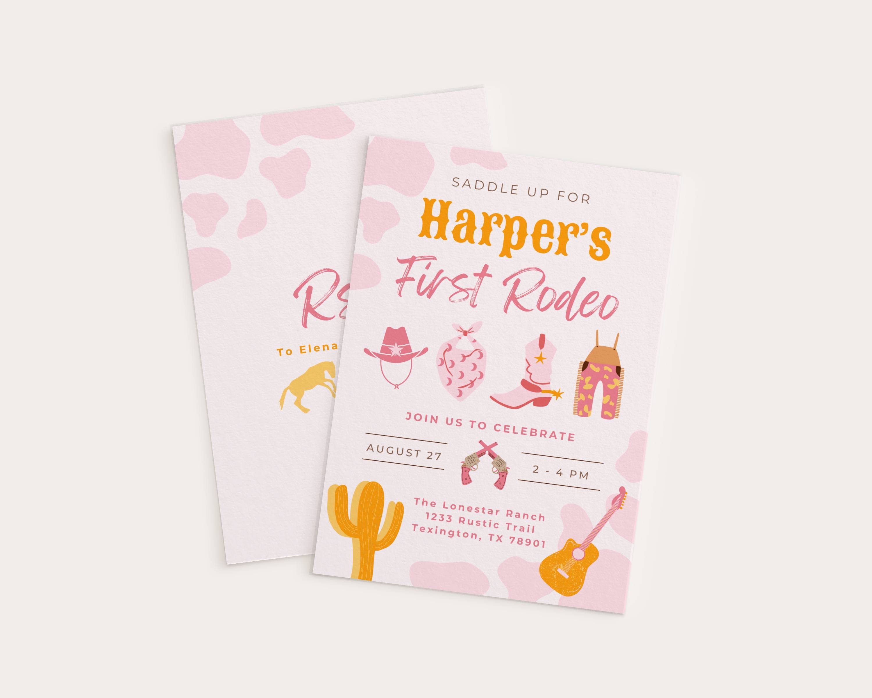 Invitación de cumpleaños del primer rodeo rosa invitación a - Etsy España