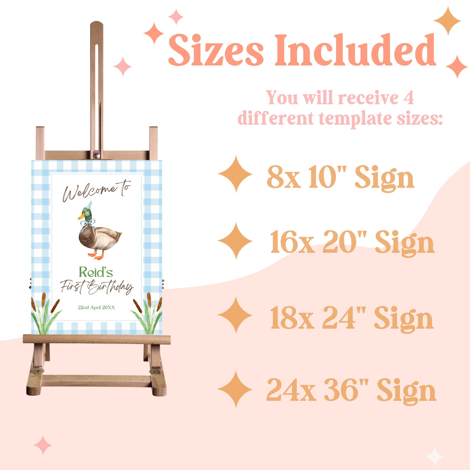 Blue Gingham One Lucky Duck Birthday Welcome Sign Template, Mallard ...