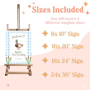 Blue Gingham One Lucky Duck Birthday Welcome Sign Template, Mallard ...