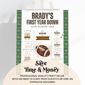 First Year Down Birthday Milestone Board Template, American Football ...