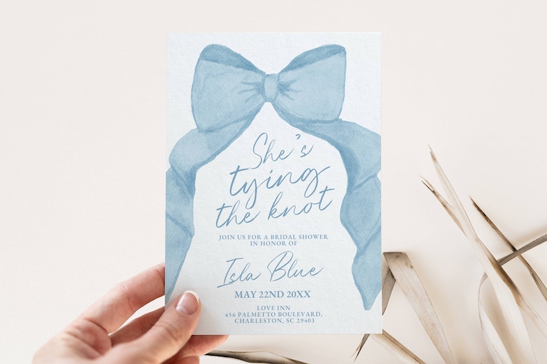 She's Tying the Knot Bridal Shower Invitation Template, Coquette Blue ...