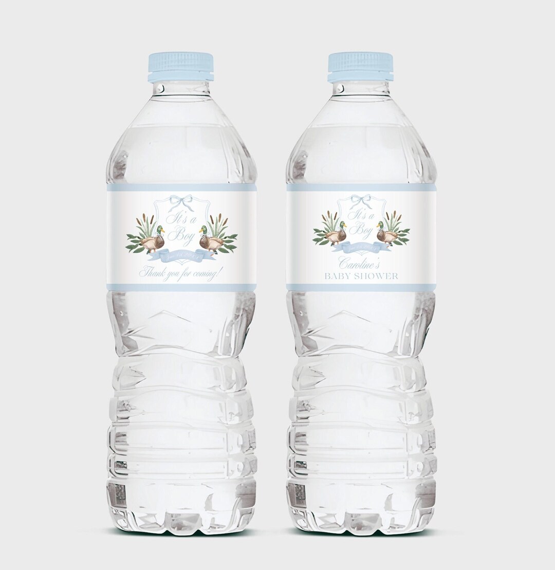 Blue Duck Baby Shower Water Bottle Label, Mallard Duck Theme Favor ...