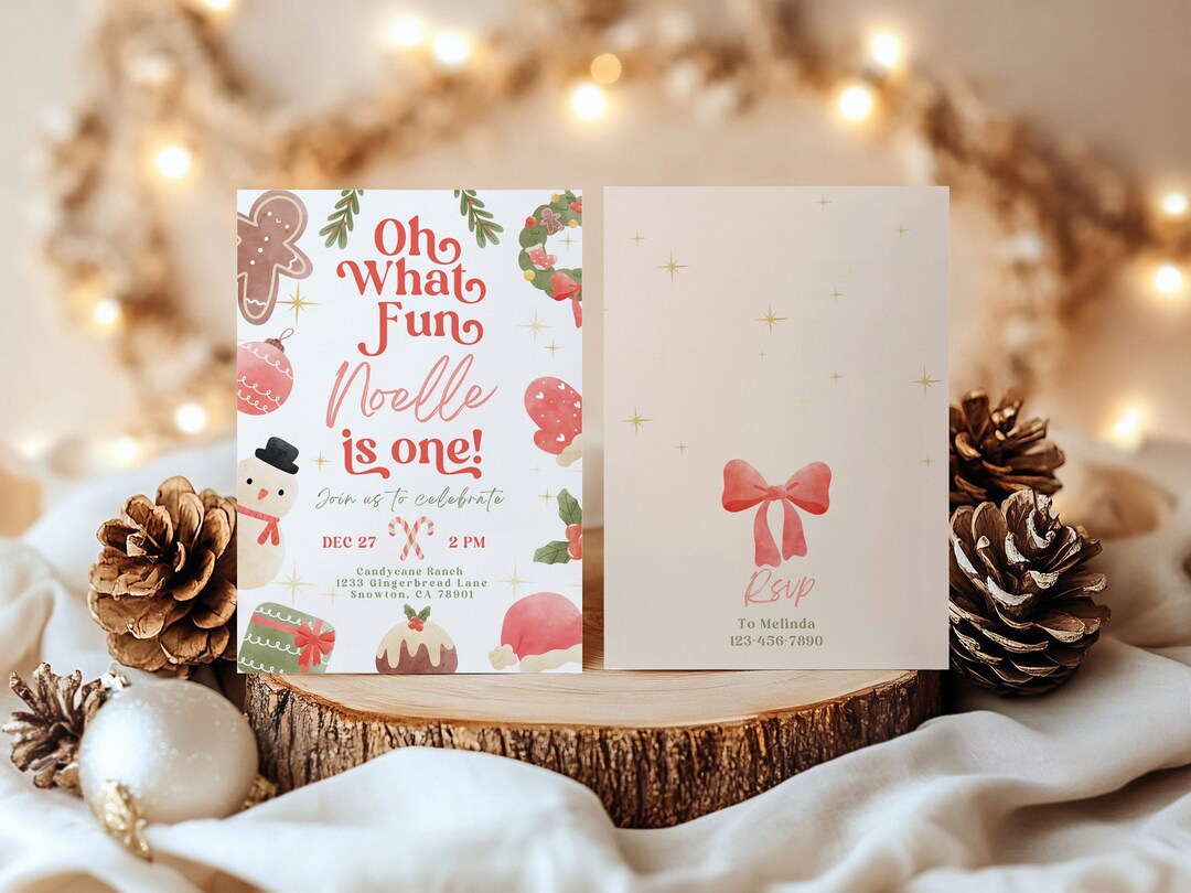 Christmas First Birthday Invitation, Oh What Fun Party Invite. December ...