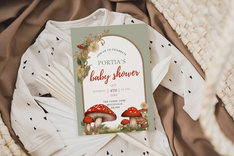 Cottagecore Mushroom Baby Shower Invite Template, Forest Woodland ...