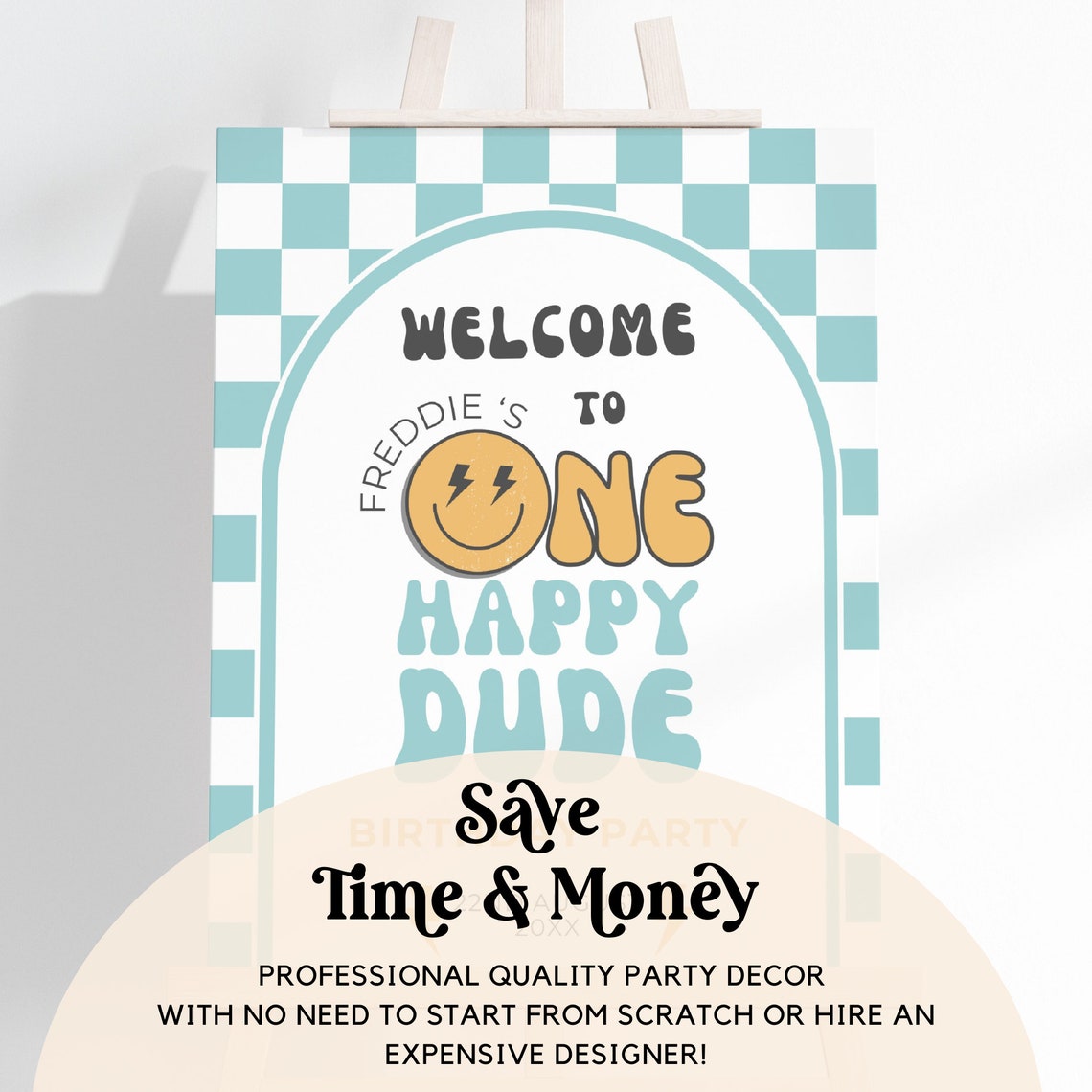 One Happy Dude Birthday Welcome Sign, Editable Template, Boy Blue Theme ...