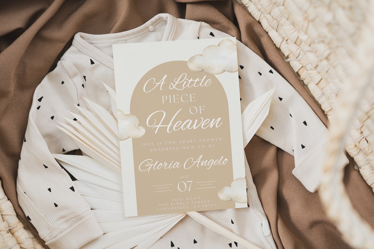Little Piece of Heaven Baby Shower Invite Template, on Cloud 9 Sprinkle ...