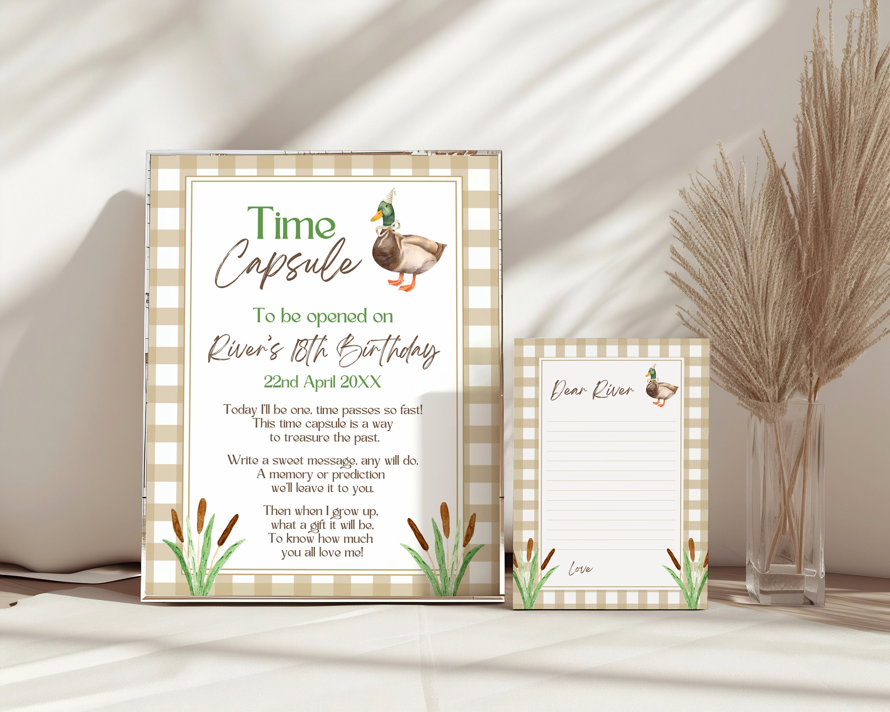 Neutral One Lucky Duck Birthday Time Capsule Sign and Cards, Duck Party ...