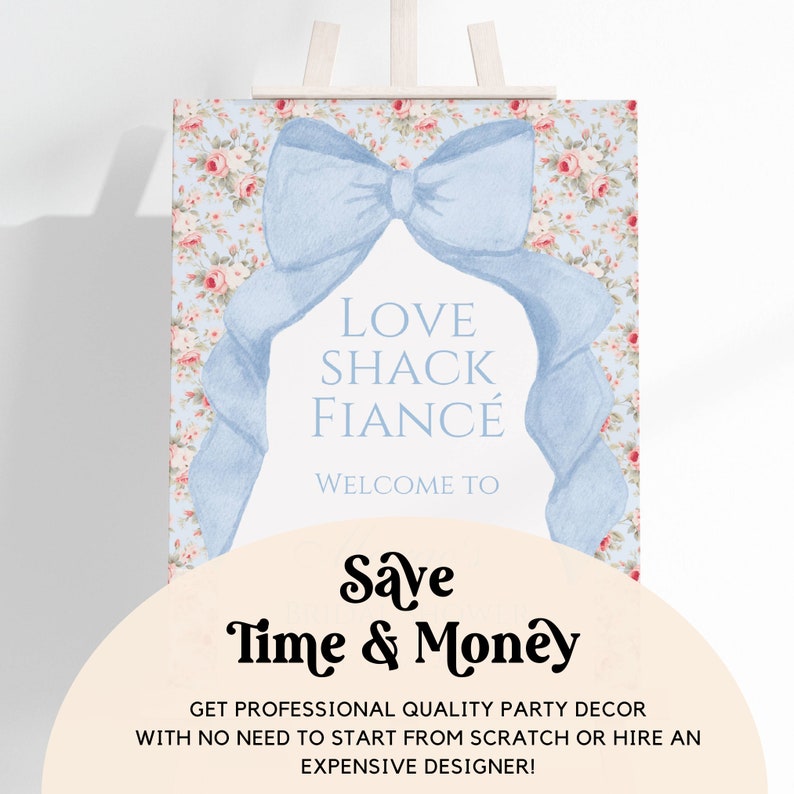 Coquette Blue Bow Bridal Shower Welcome Poster Template, Love Shack ...