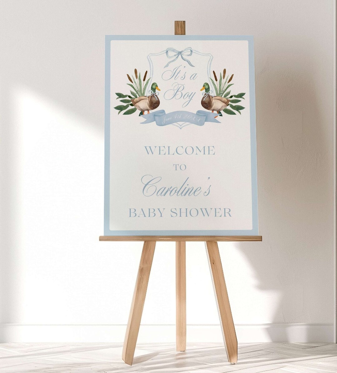 Duck Baby Shower Welcome Sign, Editable Template, Mallard Duck Crest ...