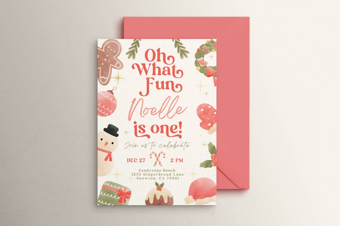 Christmas First Birthday Invitation. Oh What Fun Party Invite. - Etsy