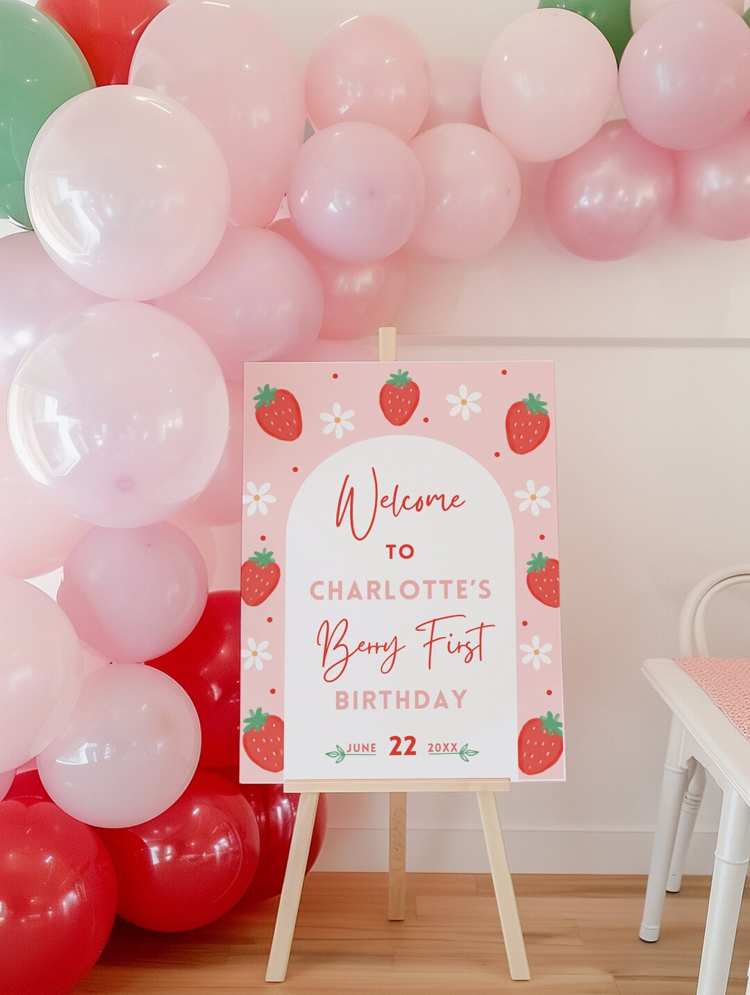 Strawberry Welcome Sign Template, Berry First Birthday Theme, Editable ...