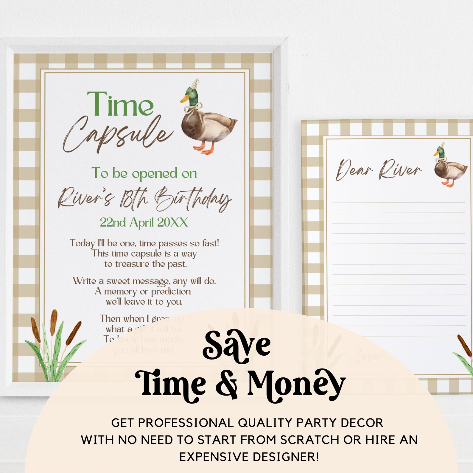 Neutral One Lucky Duck Birthday Time Capsule Sign and Cards, Duck Party ...