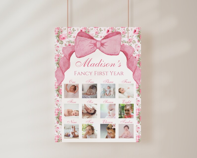 Love Shack Fancy One Birthday Photo Milestone Board Template, Pink Rose ...