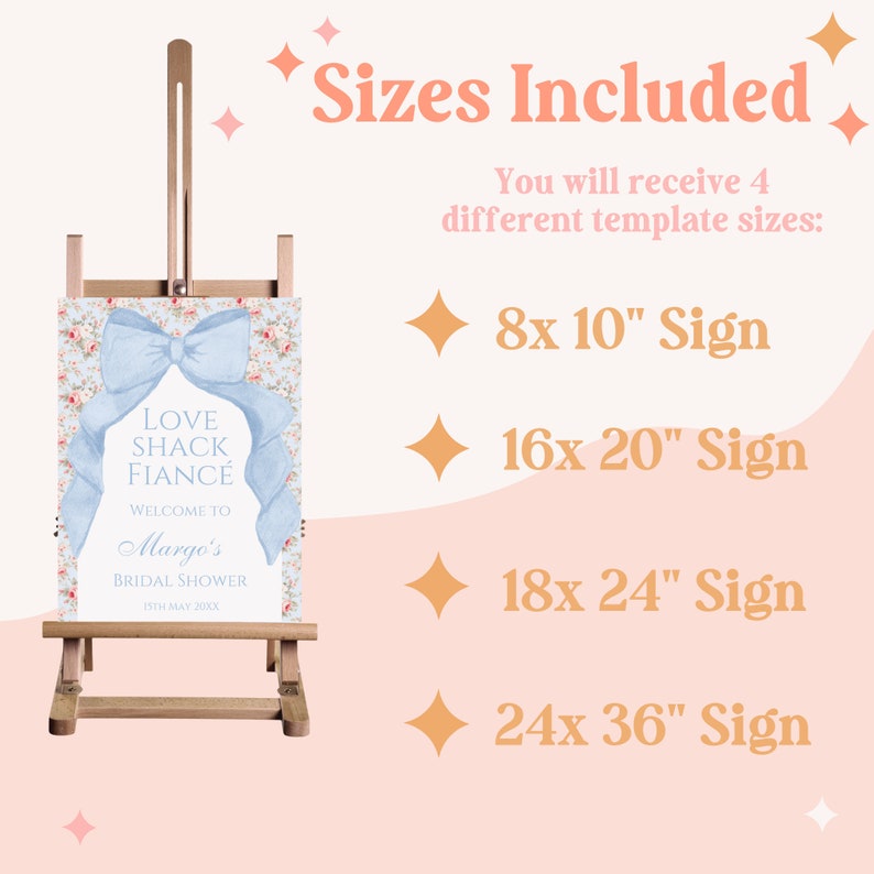 Coquette Blue Bow Bridal Shower Welcome Poster Template, Love Shack ...
