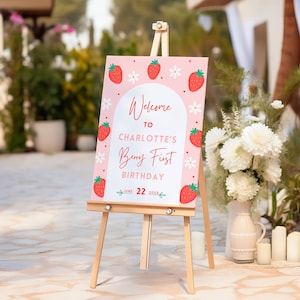 Strawberry Welcome Sign Template, Berry First Birthday Theme, Editable ...