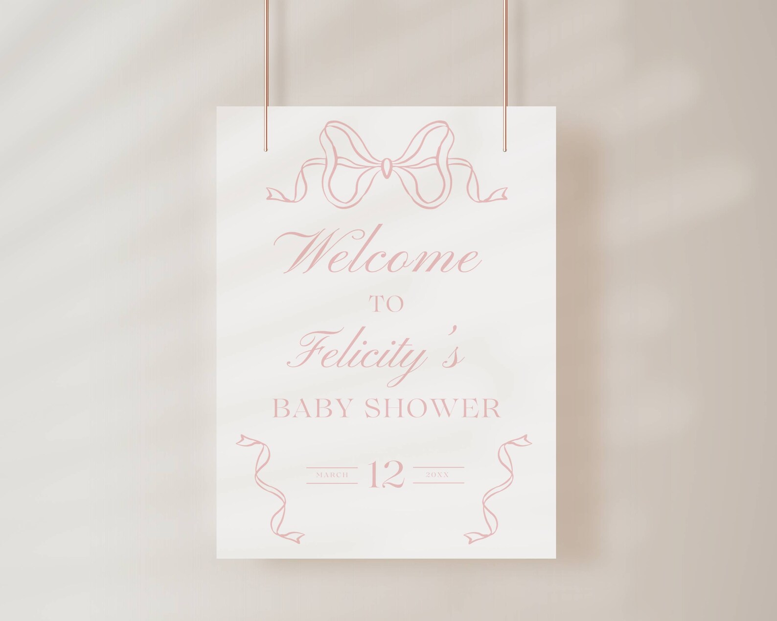 Preppy Pink Baby Shower Welcome Sign Template, Blush Hand Drawn Ribbon ...