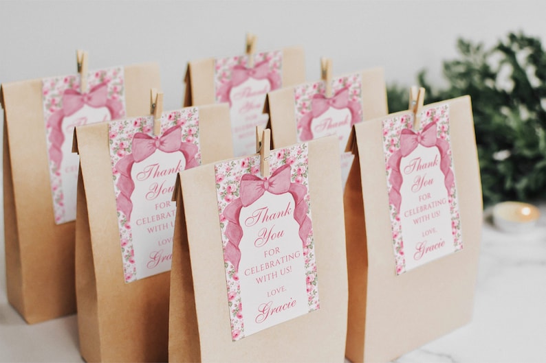 Love Shack Fancy Gift Tags, Editable Template, Coquette Pink Bow Theme ...