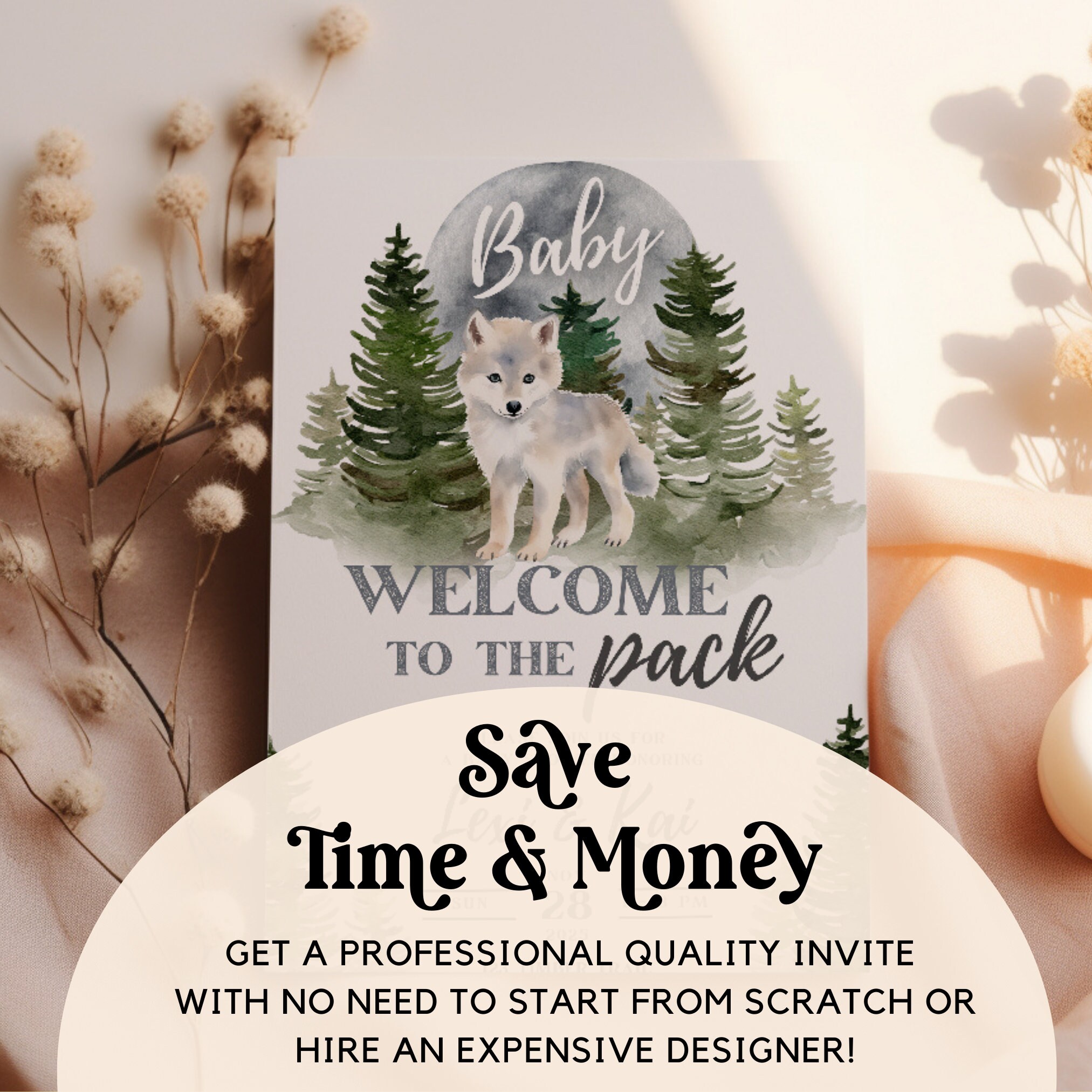 Welcome to the Wolf Pack Theme, Baby Shower Invitation Template Bundle ...
