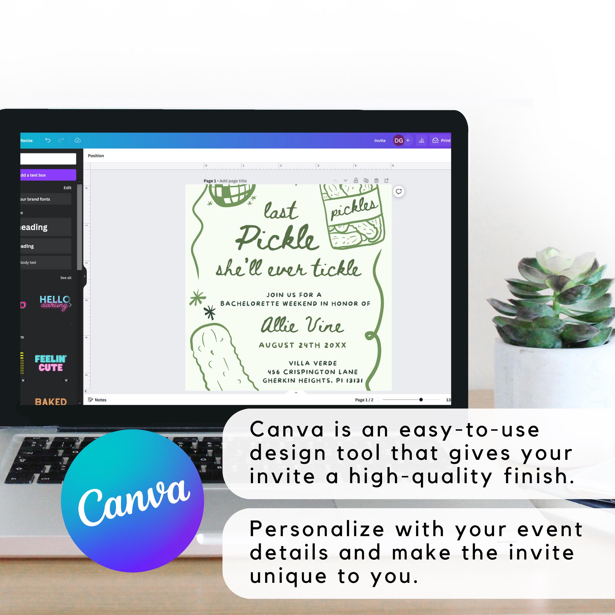 Last Pickle Bachelorette Invitation Template, Editable Invite, Pickle ...