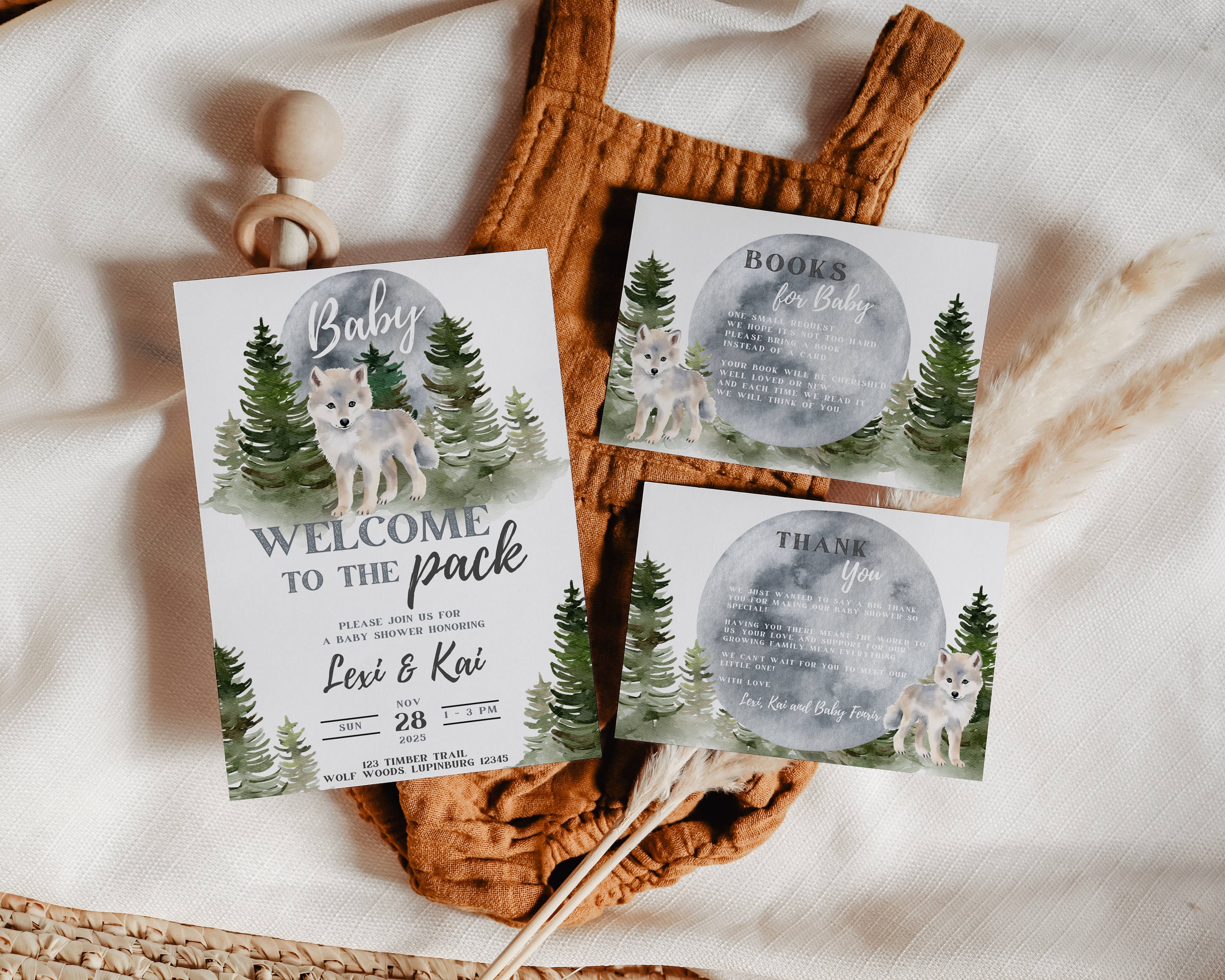 Welcome to the Wolf Pack Theme, Baby Shower Invitation Template Bundle ...