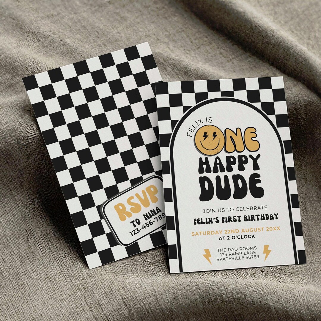 One Happy Dude Birthday Invitation, Editable Template, One Cool Dude ...