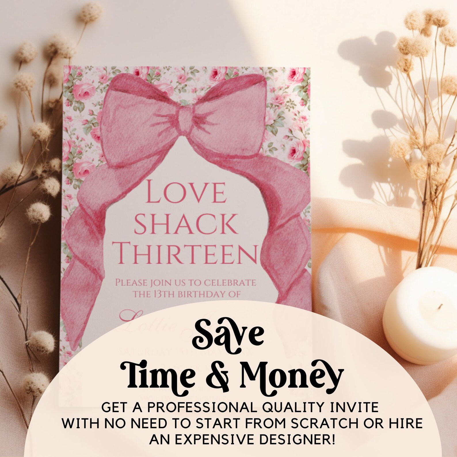 Love Shack Fancy 13th Birthday Invitation, Editable Template, Coquette ...