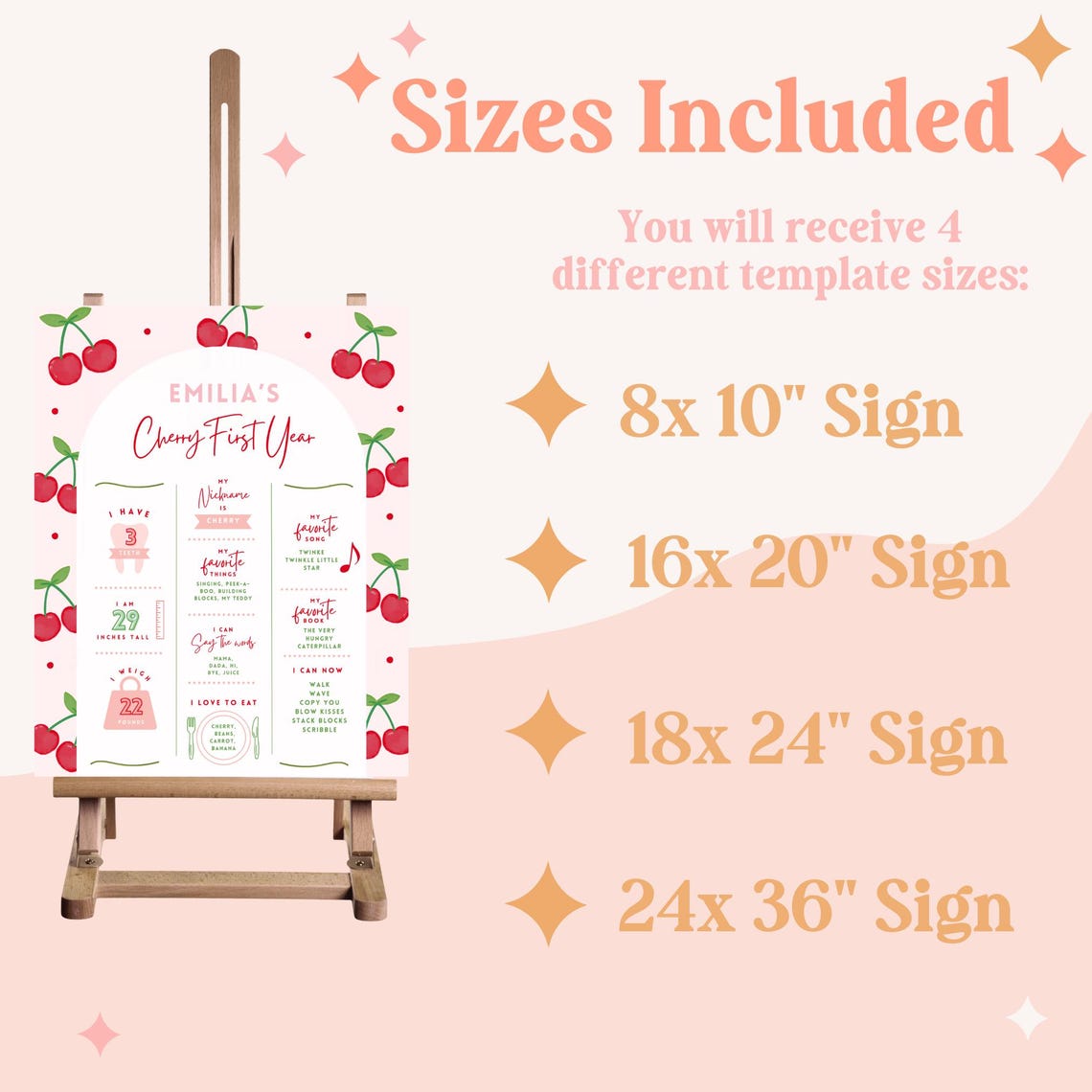 Cherry Birthday Milestone Board Template, Cherry First Party Theme ...