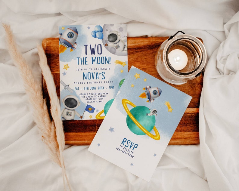 Two the Moon Birthday Party Invitation Template, 2nd Birthday Party ...