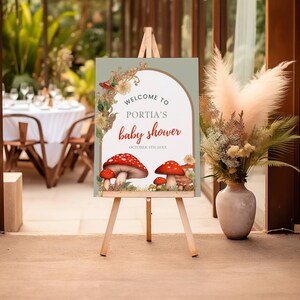 Cottagecore Mushroom Baby Shower Welcome Sign Template, Woodland Theme ...