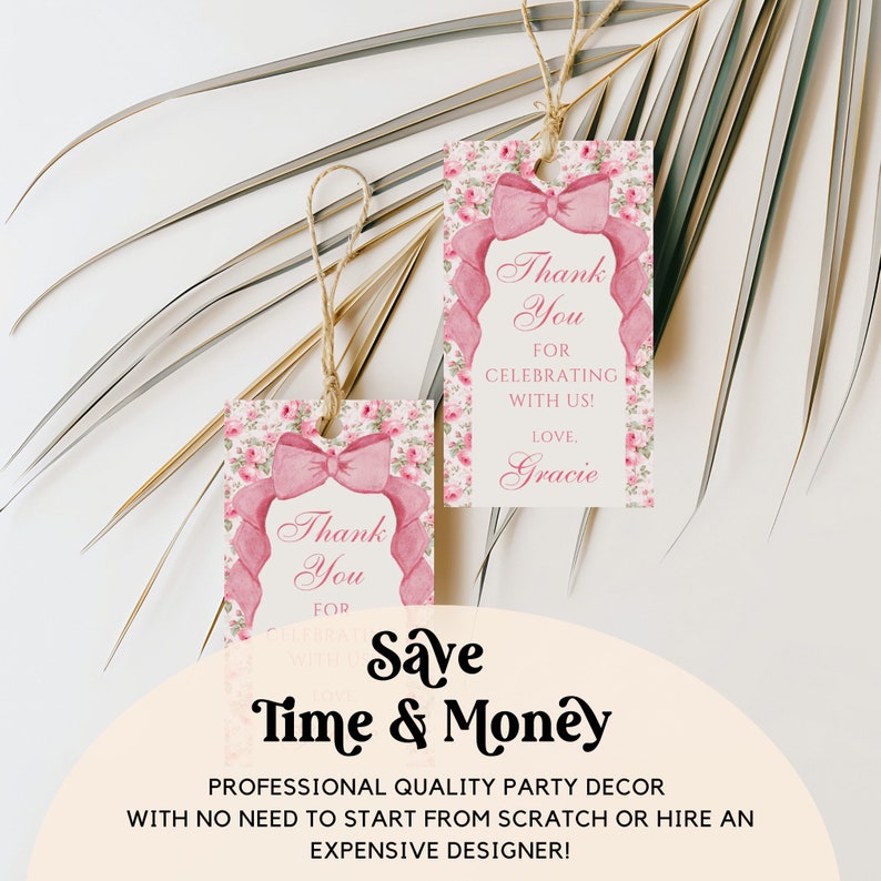 Love Shack Fancy Gift Tags, Editable Template, Coquette Pink Bow Theme ...