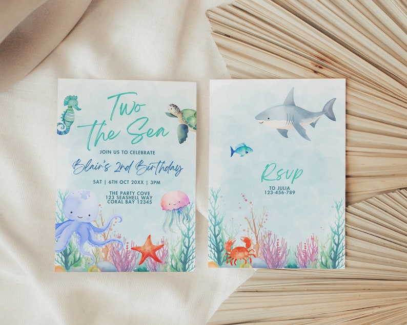 Two the Sea Birthday Invitation Template, Second Birthday Party Invite ...