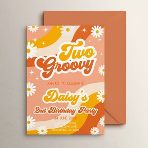 Two Groovy Birthday Invitation Template, 70s Second Birthday Theme ...