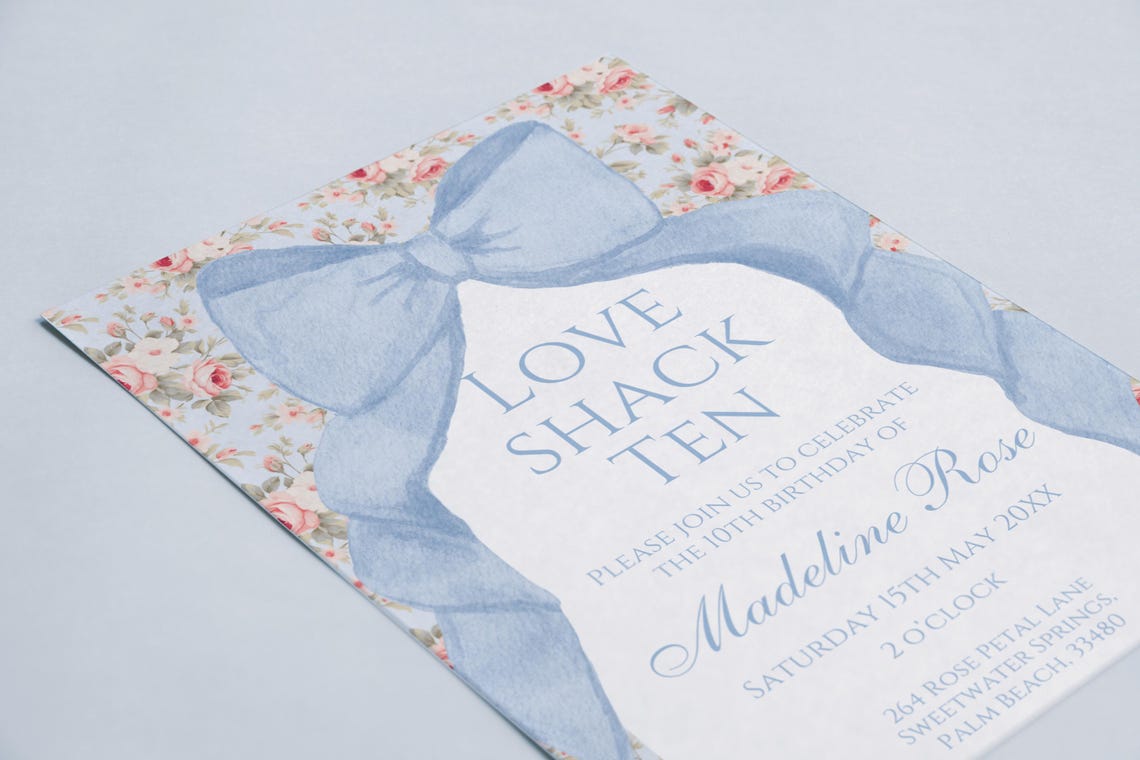Love Shack Fancy 10th Birthday Invitation, Editable Template, Coquette ...