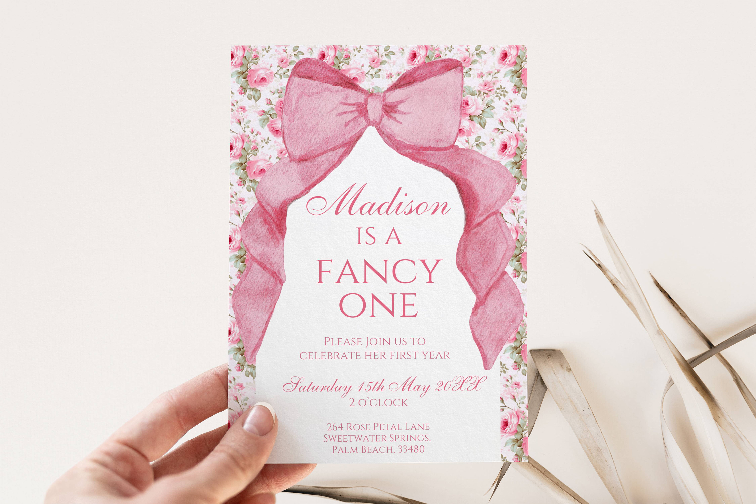 Love Shack Fancy One 1st Birthday Invitation Template, Rose Floral ...
