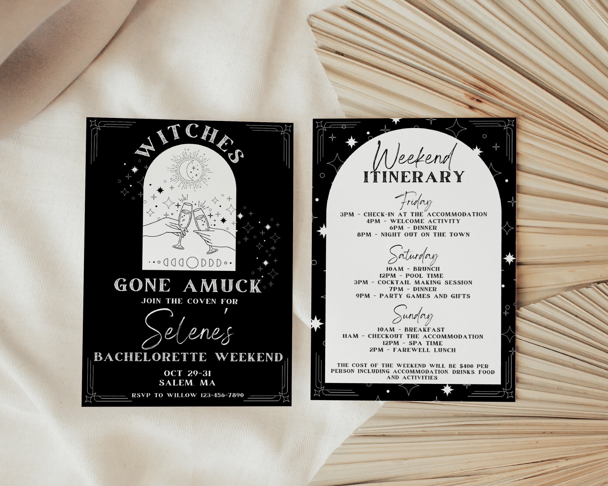 Witches Gone Amuck Bachelorette Invitation Itinerary Template - Etsy