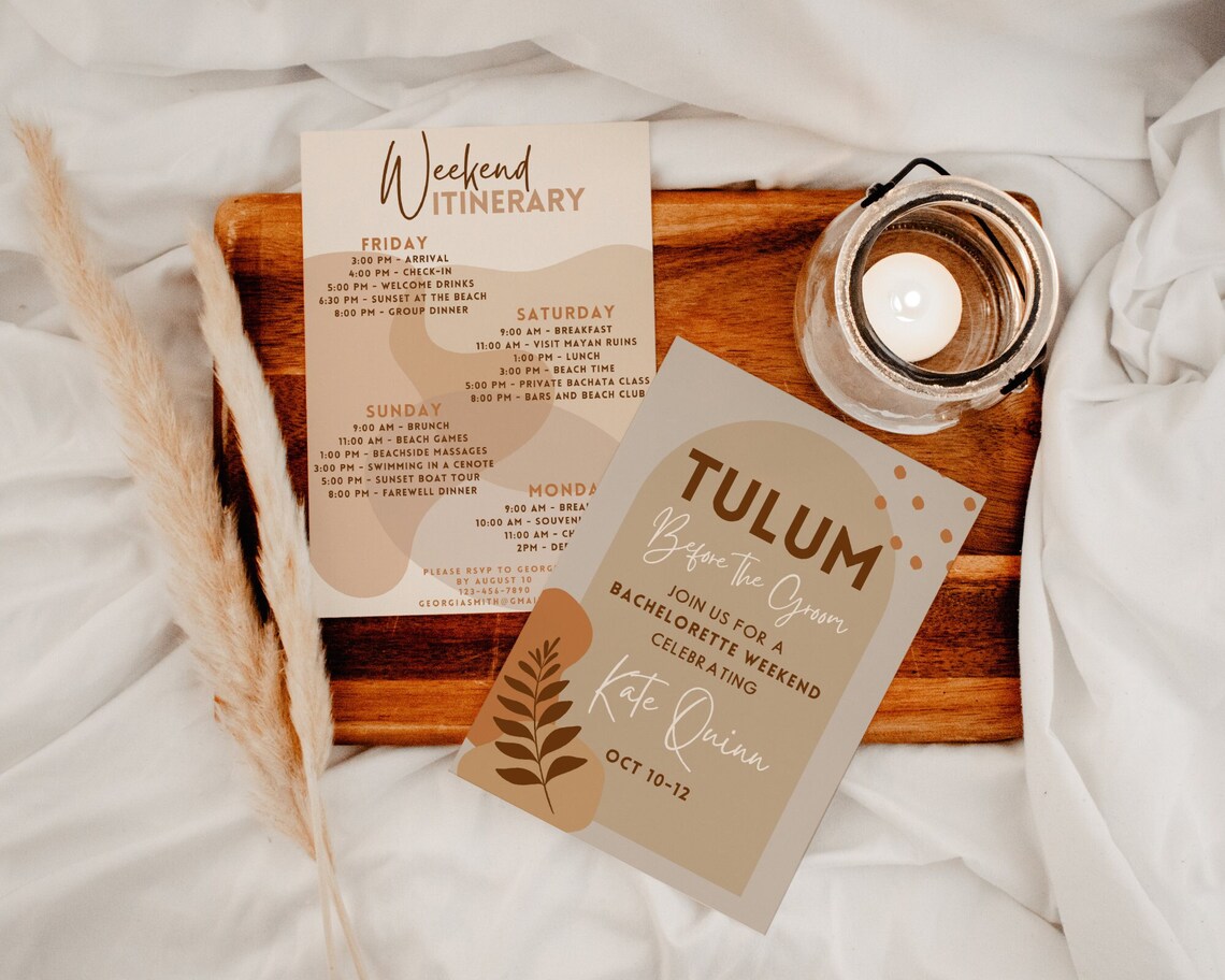 Tulum Bachelorette Invitation, Mexico Weekend Itinerary Template, Tulum ...