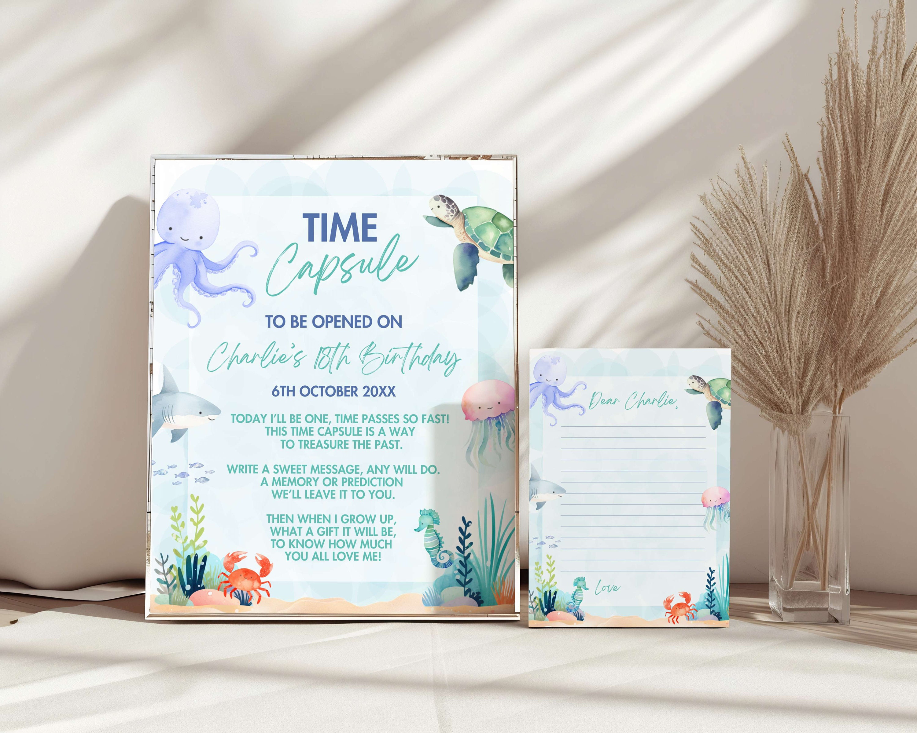 Oneder the Sea Birthday Time Capsule Sign and Cards, Under the Sea ...