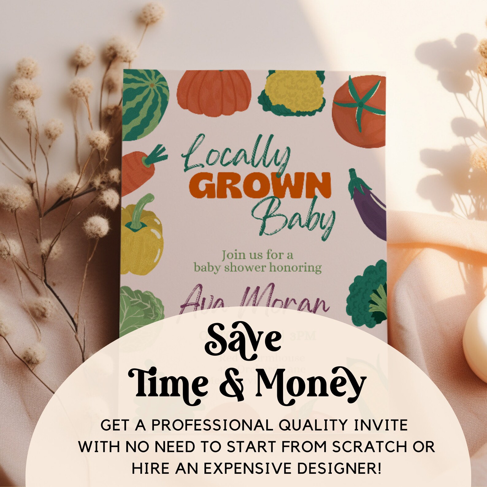 Locally Grown Baby Shower Invite Template, Farmers Market Sprinkle ...