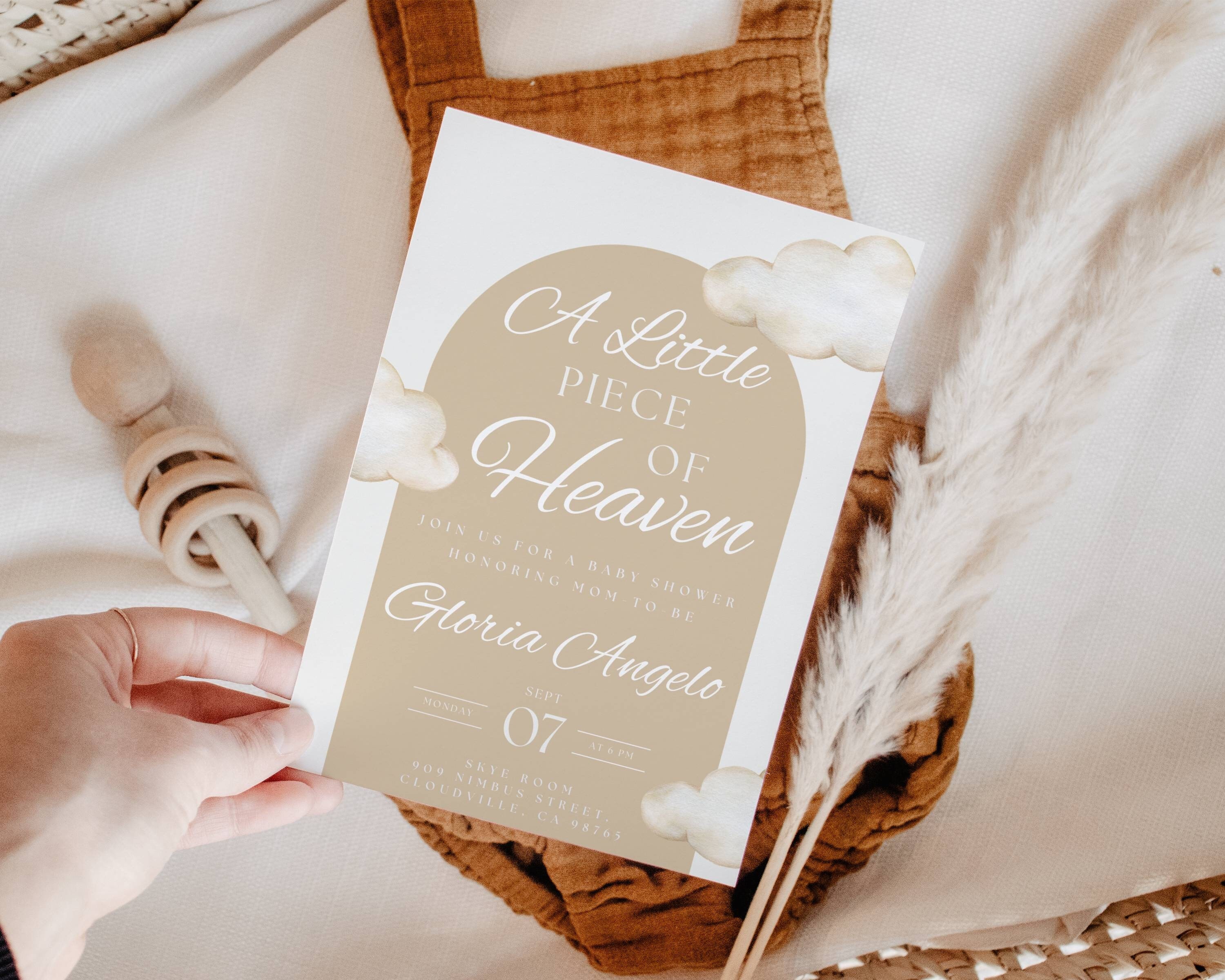 Little Piece of Heaven Baby Shower Invite Template, on Cloud 9 Sprinkle ...