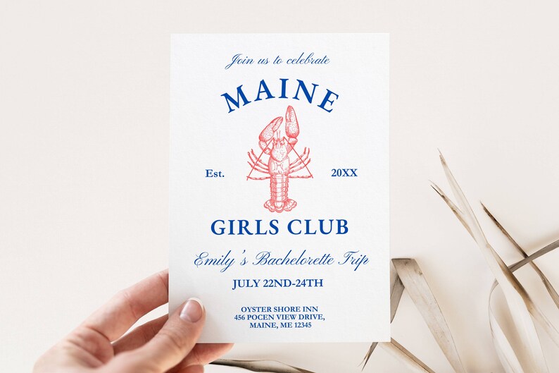Maine Girls Club Bachelorette Invitation, Editable Weekend Itinerary ...