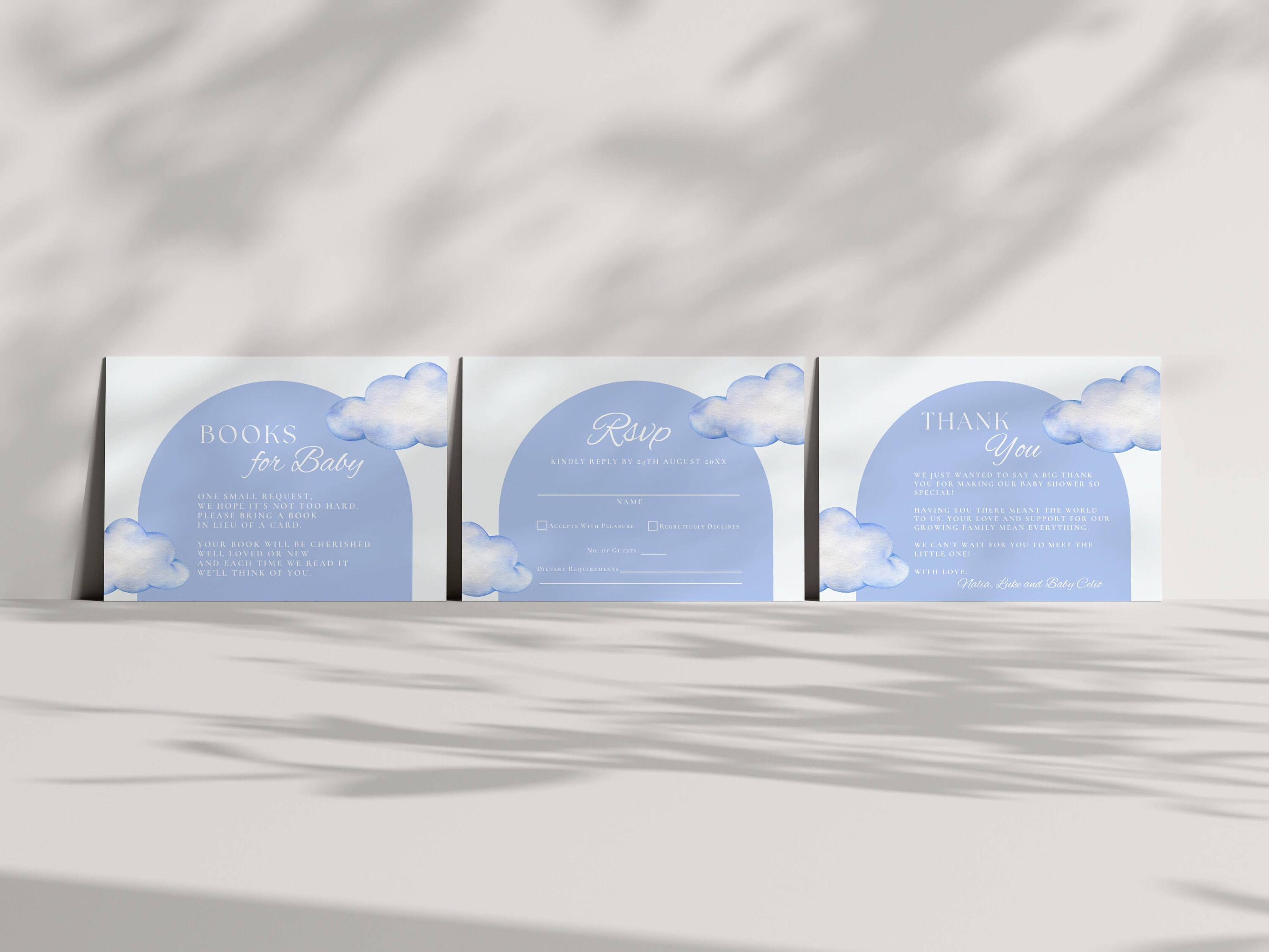 Heaven Baby Shower Invitation Bundle, Blue Baby Boy Cloud Theme ...