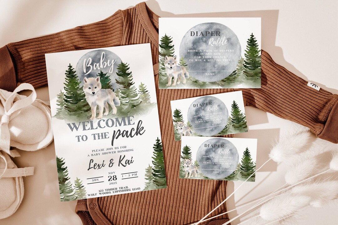 Welcome to the Wolf Pack Theme, Baby Shower Invitation Template Bundle ...