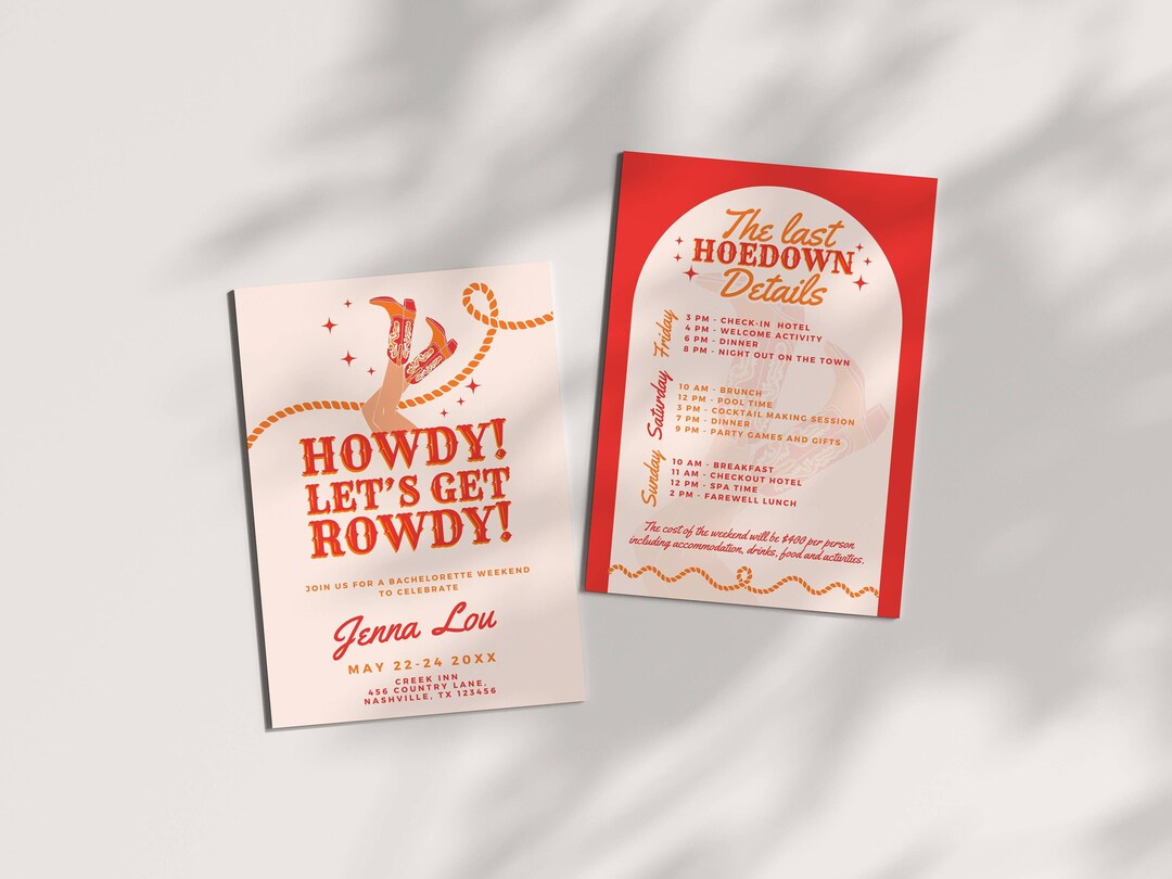 Last Hoe Down Bachelorette Invitation Itinerary Template, Last Rodeo ...