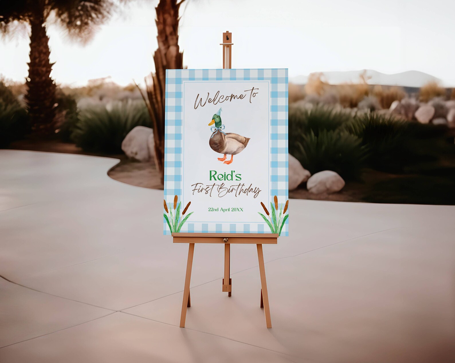 Blue Gingham One Lucky Duck Birthday Welcome Sign Template, Mallard ...