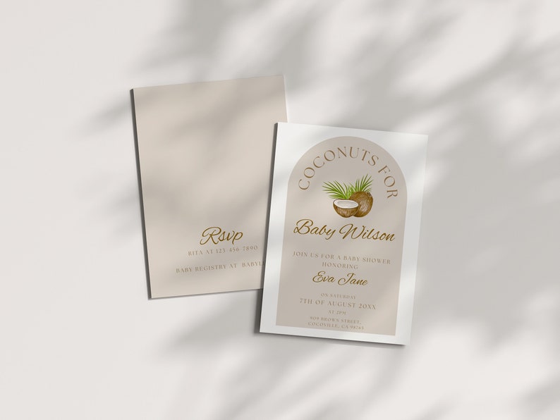 Coconut Baby Shower Invite Template, Coconuts for Baby, Editable ...